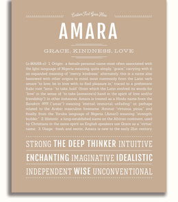 Amara Personalized Name Meaning Art Prints – Name Stories
