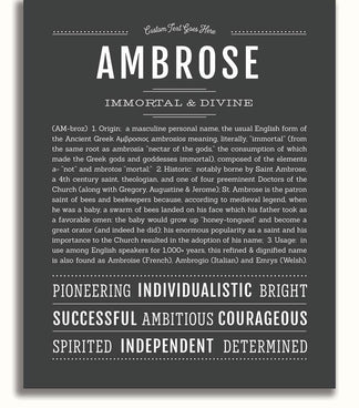 Ambrose Personalized Name Meaning Art Prints – Name Stories