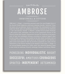 Ambrose Personalized Name Meaning Art Prints – Name Stories