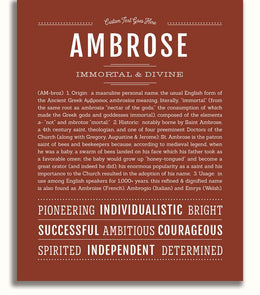 Ambrose Personalized Name Meaning Art Prints – Name Stories