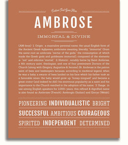 Ambrose Personalized Name Meaning Art Prints – Name Stories