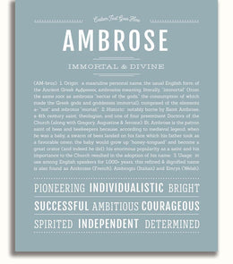 Ambrose Personalized Name Meaning Art Prints – Name Stories