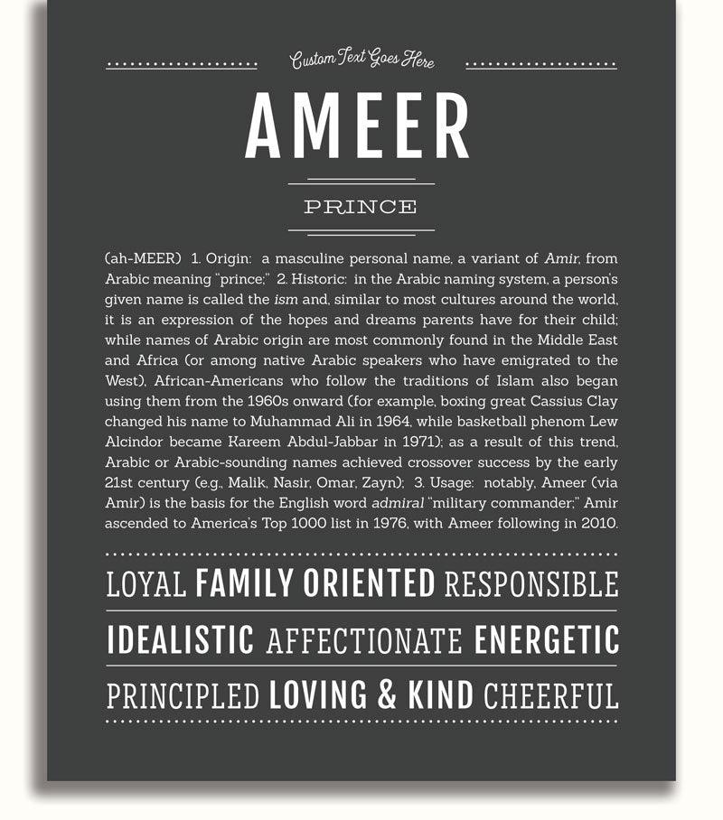 Ameer Personalized Name Meaning Art Prints – Name Stories