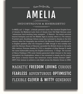 Amelia Personalized Name Meaning Art Prints – Name Stories