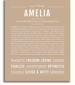 Amelia Personalized Name Meaning Art Prints – Name Stories