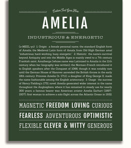 Amelia Personalized Name Meaning Art Prints – Name Stories