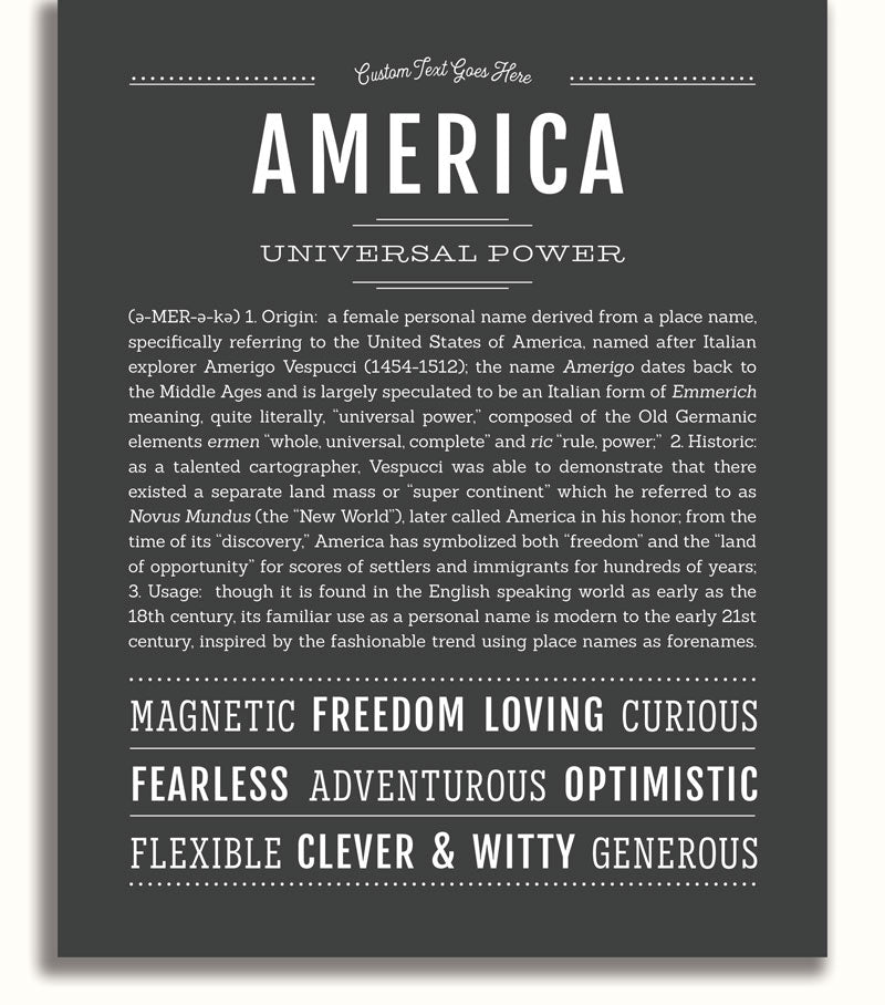 America Personalized Name Meaning Art Prints – Name Stories