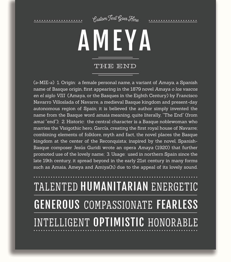 Ameya Personalized Name Meaning Art Prints – Name Stories