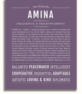 Amina Personalized Name Meaning Art Prints – Name Stories