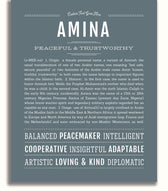 Amina Personalized Name Meaning Art Prints – Name Stories