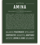 Amina Personalized Name Meaning Art Prints – Name Stories