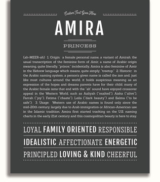 Amira Personalized Name Meaning Art Prints – Name Stories