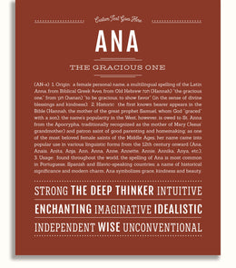 Ana Personalized Name Meaning Art Prints – Name Stories