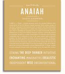 Anaiah Personalized Name Meaning Art Prints – Name Stories