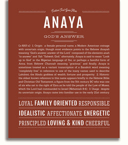 Anaya Personalized Name Meaning Art Prints – Name Stories