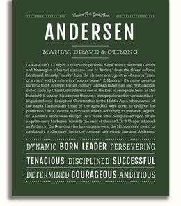 Andersen Personalized Name Meaning Art Prints – Name Stories