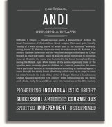 Andi Personalized Name Meaning Art Prints – Name Stories