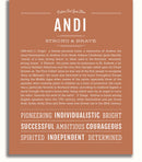 Andi Personalized Name Meaning Art Prints – Name Stories