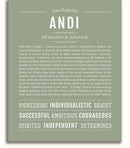Andi Personalized Name Meaning Art Prints – Name Stories