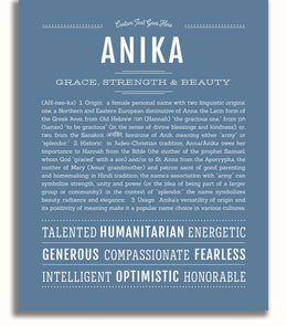 Anika Personalized Name Meaning Art Prints – Name Stories