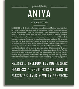 Aniya Personalized Name Meaning Art Prints – Name Stories