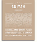 Aniyah Personalized Name Meaning Art Prints – Name Stories