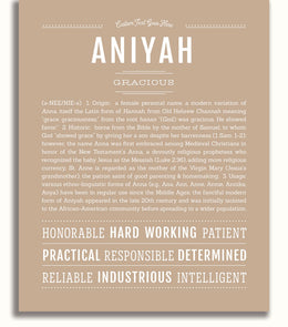 Aniyah Personalized Name Meaning Art Prints – Name Stories
