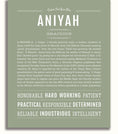 Aniyah Personalized Name Meaning Art Prints – Name Stories