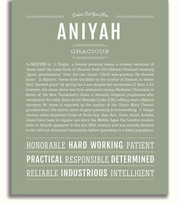 Aniyah Personalized Name Meaning Art Prints – Name Stories