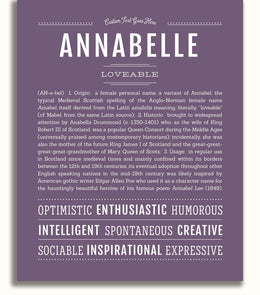 Annabelle Personalized Name Meaning Art Prints – Name Stories