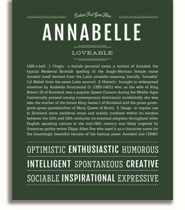 Annabelle Personalized Name Meaning Art Prints – Name Stories