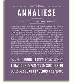 Annaliese Personalized Name Meaning Art Prints – Name Stories