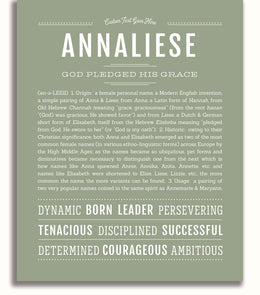 Annaliese Personalized Name Meaning Art Prints – Name Stories