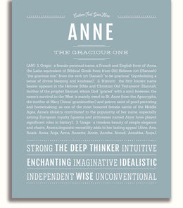 Anne Personalized Name Meaning Art Prints – Name Stories