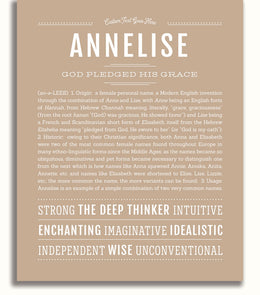 Annelise Personalized Name Meaning Art Prints – Name Stories