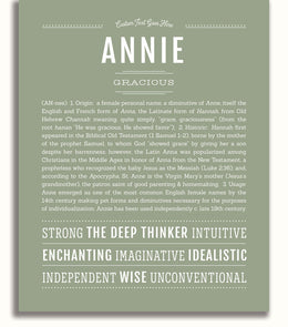 Annie Personalized Name Meaning Art Prints – Name Stories
