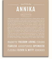Annika Personalized Name Meaning Art Prints – Name Stories