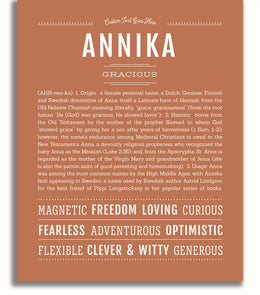 Annika Personalized Name Meaning Art Prints – Name Stories