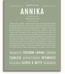 Annika Personalized Name Meaning Art Prints – Name Stories