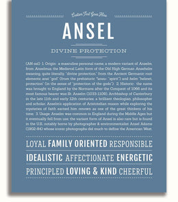 Ansel Personalized Name Meaning Art Prints – Name Stories