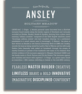 Ansley Personalized Name Meaning Art Prints – Name Stories