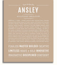 Ansley Personalized Name Meaning Art Prints – Name Stories