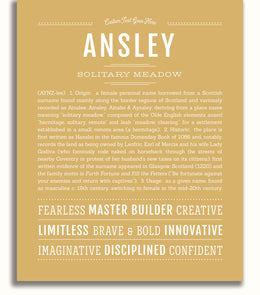 Ansley Personalized Name Meaning Art Prints – Name Stories