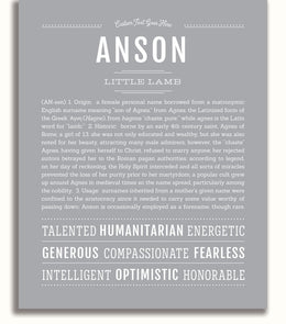 Anson Personalized Name Meaning Art Prints – Name Stories