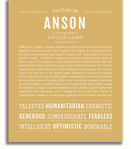 Anson Personalized Name Meaning Art Prints – Name Stories