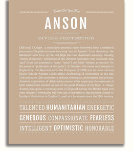 Anson Personalized Name Meaning Art Prints – Name Stories