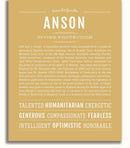 Anson Personalized Name Meaning Art Prints – Name Stories