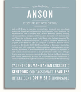 Anson Personalized Name Meaning Art Prints – Name Stories