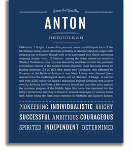 Anton Personalized Name Meaning Art Prints – Name Stories