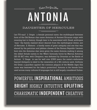 Antonia Personalized Name Meaning Art Prints – Name Stories